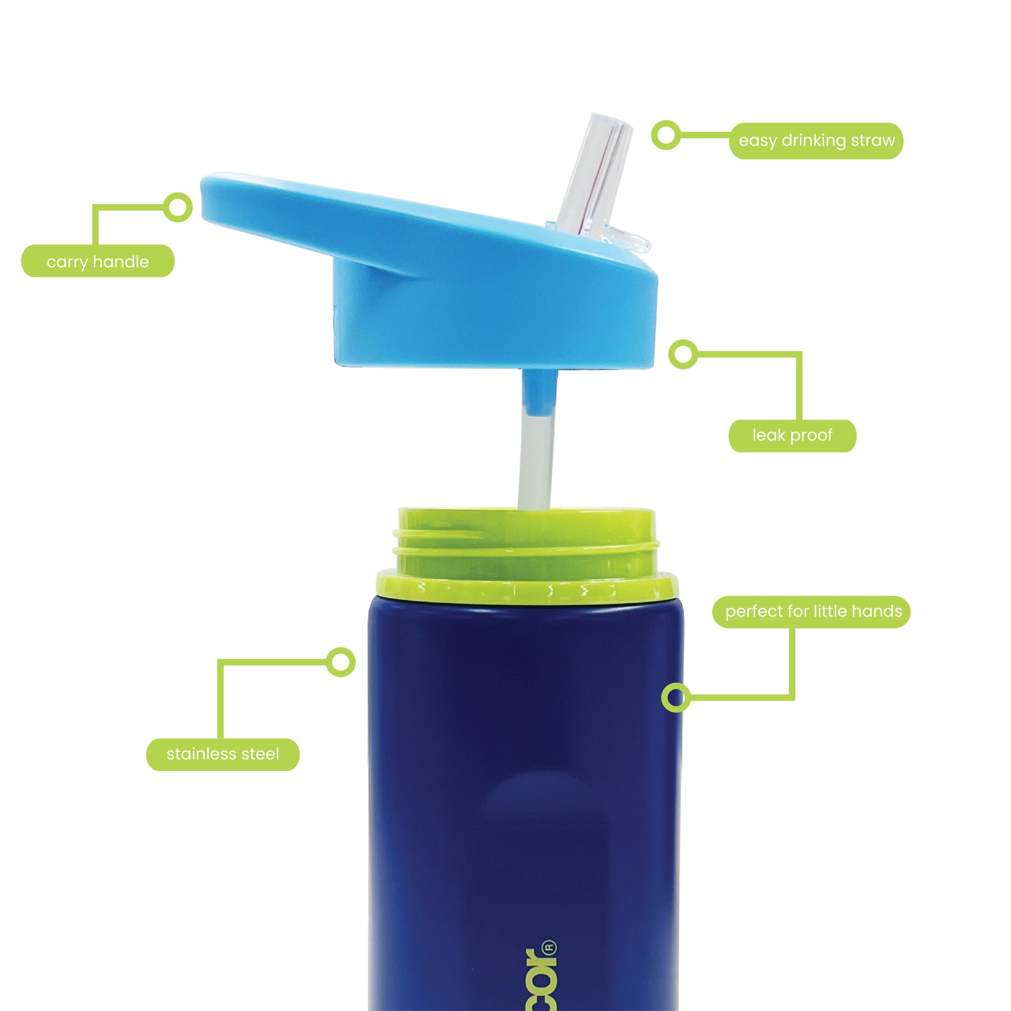 Junior Sip Straw Stainless Steel Bottle, Blue, 500ml | Décor UK – Decor UK